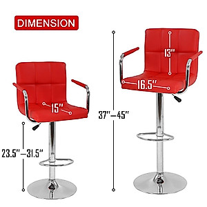 BestOffice Modern Bar Stool Set of 2 Barstools Armrest Height Adjustable Counter Stools Bar Chairs Swivel Bar Stool PU Leather Hydraulic Dining Room Chairs Home Kitchen Stools (Red)