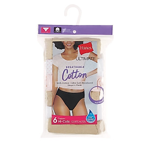 Hanes Ultimate womens 6-pack Breathable Cotton Hi-cut Panty Briefs, White, White, White, White, White, White, 10 US