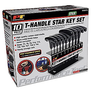 Performance Tool W80276 10-Piece Star T-Handle Allen Wrench Set, Long Arm Hex Key Wrench Set