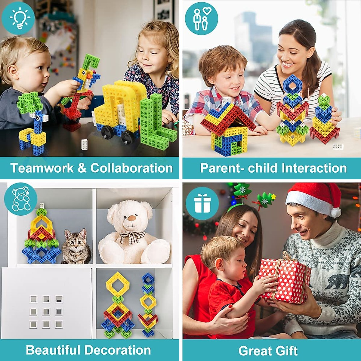 Building Stacking Block Toy, Stack Building Blocks Sensory Toy for Kids STEM Educational Sets Learning & Development Toys Cubes, DIY Build Variations with Funny Puzzle Bricks for Age 3 and Up, 150pcs