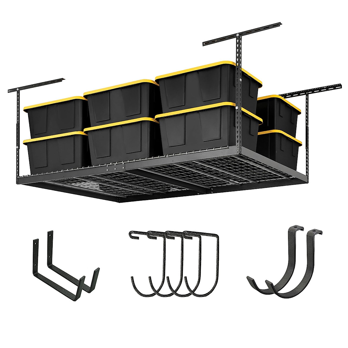 SafeRacks 4x8 Overhead Garage Storage Rack Heavy Duty - Hammertone (24"-45") - Holds 600 lb