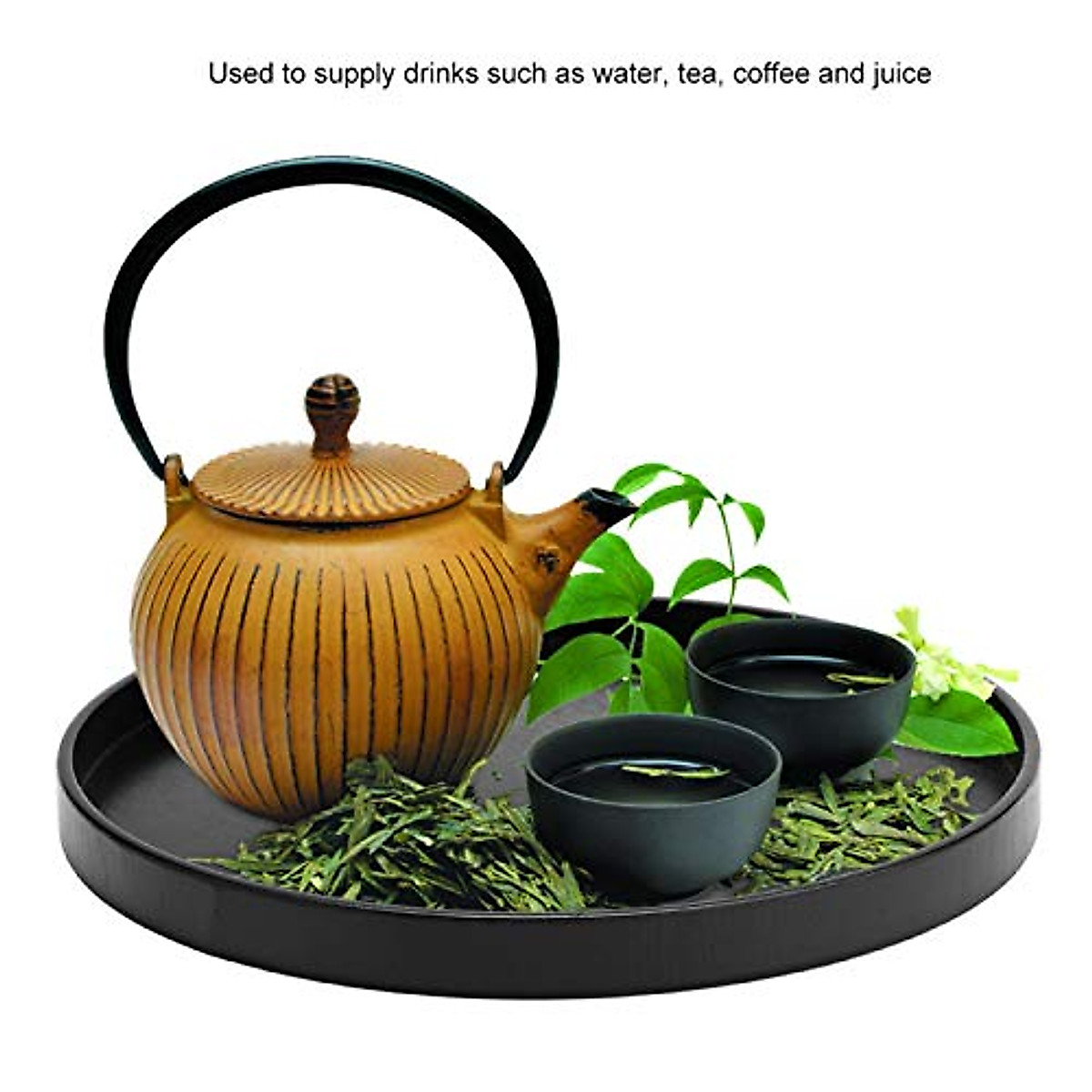 Wooden Serving Tray, Black Round Anti-Slip Tea Table Tray for Home Shop Office Bar(30cm)