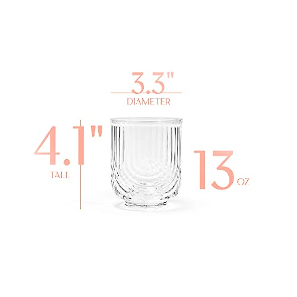 GLASSIQUE CADEAU Vintage Art Deco Lowball Gatsby Cocktail Glasses | Set of 4 | 13 oz Double Old Fashioned Tumblers for Drinking Classic Whiskey, Gin, Vodka Bar Drinks | Round Short Glassware