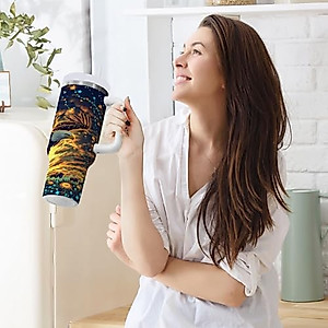 Slewiaeky Tumbler with Handle 40 oz Animal Hawk Beautiful America Travel Mug with Lid and Straw Stainless Steel Vacuum Insulated Water Bottle Cup for Iced Tea Coffee Cold Beverages Cup Holder Friendl