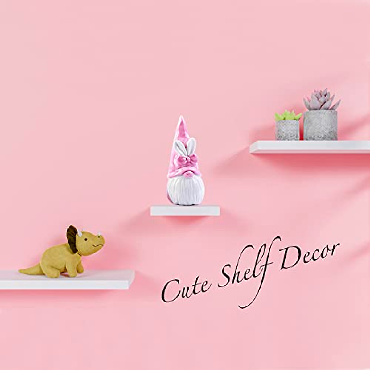 PUDDING CABIN Pink Bunny Gnome Figurine Ring Holder Ring Stand Ring Display Rings Organizer, Cute Gnome Decor for KitchenBathroom Bedroom Beside, Gnome Gifts for Women Girls Birthday, Easter Decor