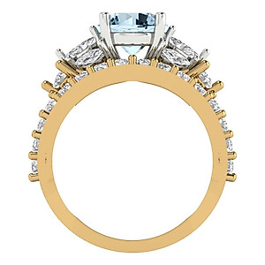 Clara Pucci 2.72ct Round cut Solitaire 3 stone Natural Aquamarine Engagement Promise Anniversary Bridal Ring Band set 18K 2 tone Gold 7