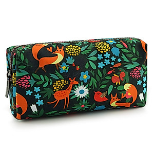 LParkin Woodland Animals Fox Canvas Pencil Case Fabric Zipper Pouch Gift For Friends Red Fox Zipper Pouch Gadget Bag Make Up Case Cosmetic Bag Stationary Kawaii Box
