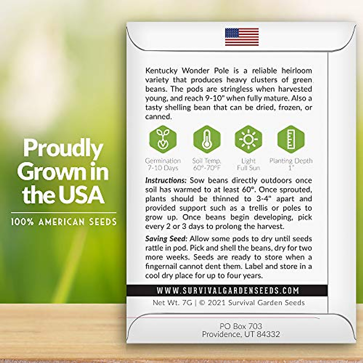 Survival Garden Seeds - Kentucky Wonder Pole Bean Seed for Planting - Packet with Instructions to Plant and Grow Delicious Snap Beans in Your Home Vegetable Garden - Non-GMO Heirloom Variety