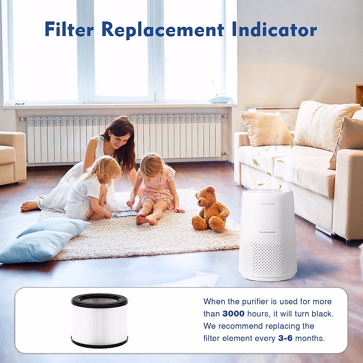 VENDFO Air Filter Replacement Standard Version for VF10/VF10 Pro, H13 True HEPA Air Cleaner Filter, 2 Pack