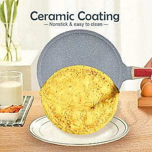 RANXINGST Nonstick Ceramic Crepe Pan, 8 Inch Dosa Pan Pancake Pan with Detachable Handle Round Griddle - Blue