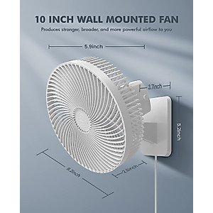 LEMOISTAR 10 Inch Wall Mounted Fan with Remote Control, 90°Oscillating, High Velocity 4 Speeds, Timer, Adjustable Tilt, 70Inch Cord, Ultra Quiet,for Bedroom Garage RV Office Home-White