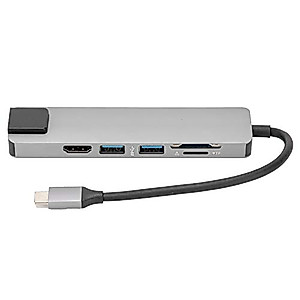 HUB Multifunction USB 3.0 Type‑C HDMI RJ45 Display Adapter Gray Compatible with OS X/Windows for Office and Entertainment