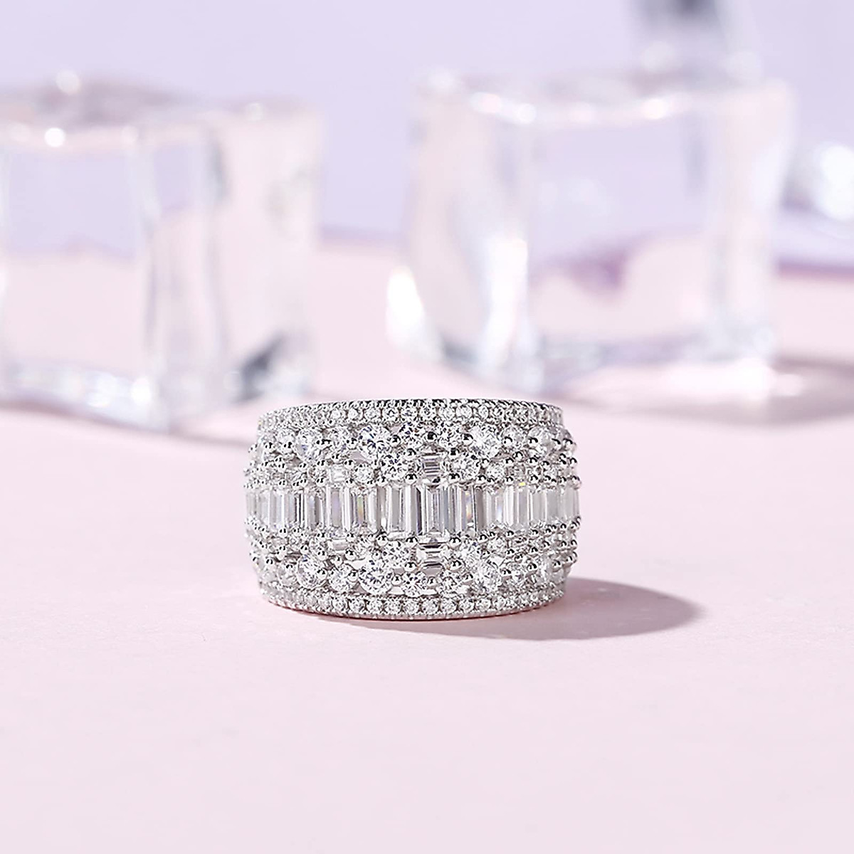 Jeulia Diamond Classic Wide Ring Band:Sterling Silver Brilliant Round Cut Women's Eternity Band Wedding Anniversary Promise Bridal Sets Christmas Thanksgiving Jewelry with Gift Box (White Diamond, 10)