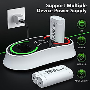 Battery Pack with Charger for Xbox Controller, 2 x 4400mWh (1500mAh) Fast Rechargeable Battery Charging Dock/Station for Xbox One, Series X/S, One S, One X, One Elite, Wireless Controller Accessory