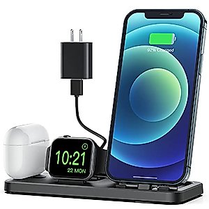 CEREECOO Portable Charging Station for Apple Products Foldable Charger Stand for iWatch 7/6/SE/5/4/3/2/1 Charging Stand for iPhone AirPods Pro/3/2/1 Charging Dock Holder (Black)…