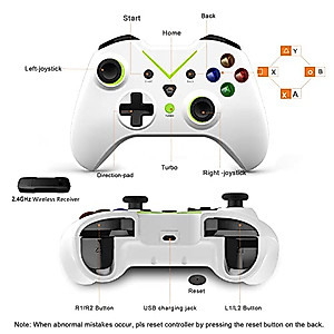 Gina Joyfurno Wireless Controller Compatible with Xbox One, Xbox Series S/X/360/PC/PS3/Windows 7/8/10/11, Built-in Dual Vibration with 2.4GHz Connection, USB Charging, LED Backlight (Green)