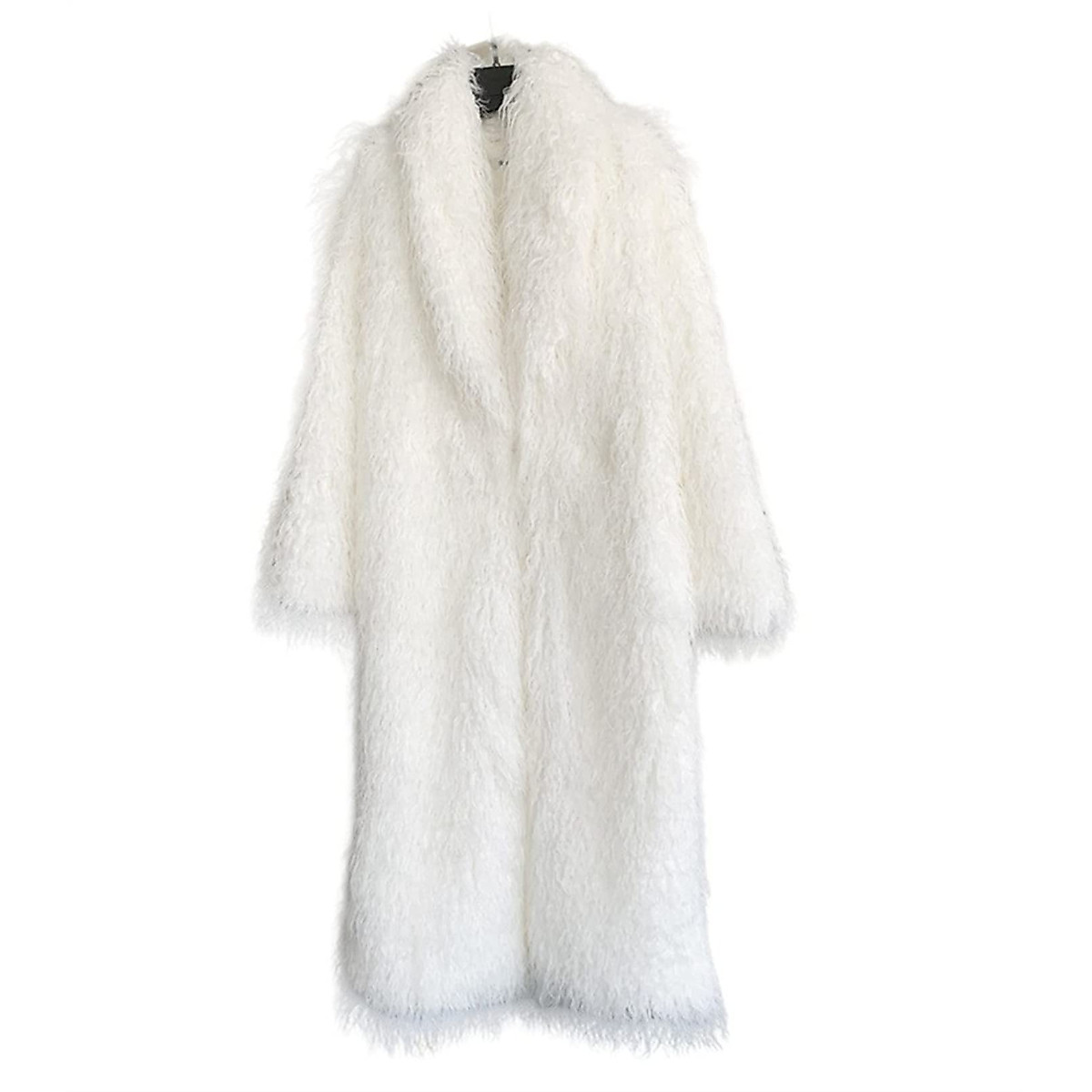 Vickstco Women's Fluffy Faux Fur Long Overcoat Winter Spring Warm Outwear Parka Coat White