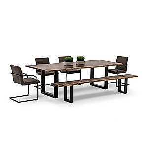Limari Home Brylee Collection Modern Style Live Edge Solid Acacia Wood Top 6 Persons Dining Table with Metal U-Legs, Brown