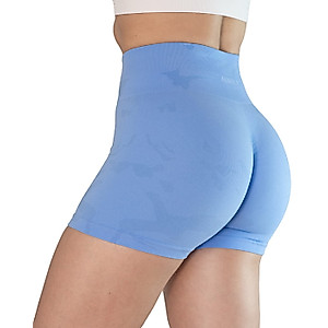 AUROLA CAMO Collection Workout Shorts for Women Subtle Logo Seamless Scrunch Gym Yoga Running Active Short,CAMO-Serenity Blue,M