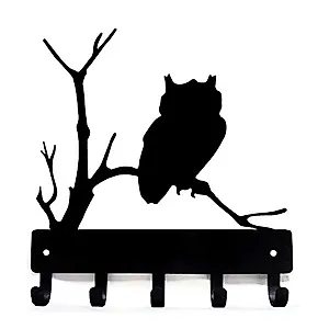 The Metal Peddler Owl Bird Key Rack Hanger - Large 9 inch Wide - Made in USA; Wall Mounted Holder for Wildlife Lovers