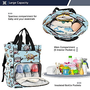 ALAZA Watercolor Sea Turtle Blue Diaper Bag Backpack Multifunction Travel Back Pack Large Capacity Bag
