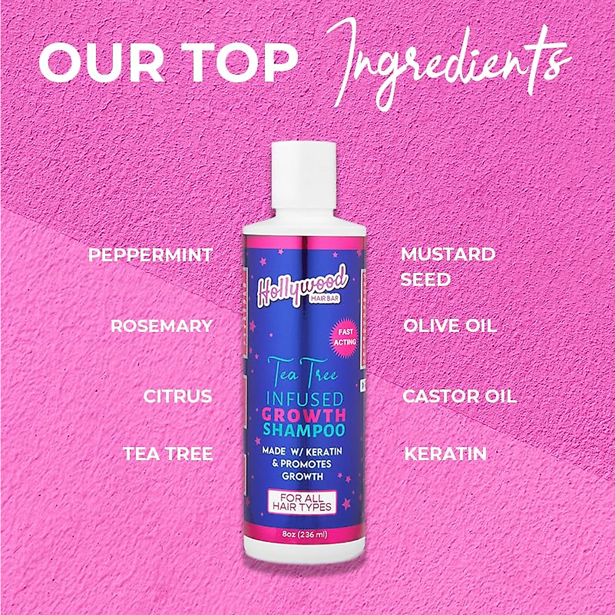 Hollywood Hair Bar Growth Shampoo - Infused with Herbal Supplements, Everyday use, 8oz