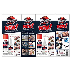 Kraken Bond Wow! CA Glue (2 x 1.75 oz.) with Spray Adhesive Activator (2 x 6.75 fl oz.) - Cyanoacrylate Glue, CA Glue with Activator, CA Glue for Woodworking, Crazy Glue, Craft Glue | 2 Pack