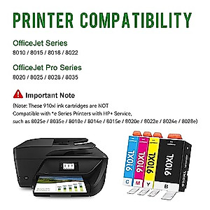 Valinkso 910XL Ink Cartridges Combo Pack Replacement for HP 910XL 910 XL Ink Cartridges Compatible for HP Officejet Pro 8020 8025 8028 8035 8022 Printer (4 Pack 910XL Ink Cartridges Combo Pack)