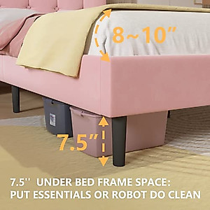 Lijimei Fabric Upholstered Twin Platform Bed Frame,Modern Upholstered Platform Bed with Headboard, Heavy Duty Bed Frame with Wood Slat Support, No Box Spring Required, Easy Assembly,Pink