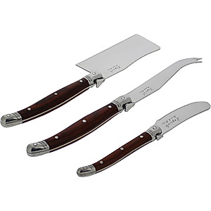 Laguiole Cheese Knife Set of 3 – Charcuterie Accessories w/Pakkawood Handles – Includes 6.25" Cheese Spreader, 9.25" Spear & 8.5" Cleaver Knife