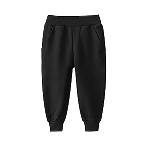 GFQLONG Toddler Baby Boys 2 Pack Cotton Active Jogger Pants,Kids Casual Athletic Sweatpants Solid Pocket Bottoms,Black+Grey 3-4T