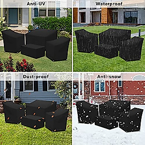 Kovshuiwe Patio Furniture Covers,4-Piece Outdoor Veranda Patio Garden Furniture Covers Set Waterproof - Upgraded 420D Heavy Duty Oxford Fabric Rattan Furniture Cover for Chair Sofa