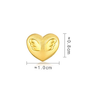 CHOW SANG SANG 999 24K Solid Gold Heart Shaped Angel Wings Mini Charm Bracelet for Women 92394C (Gold, 17 CM)