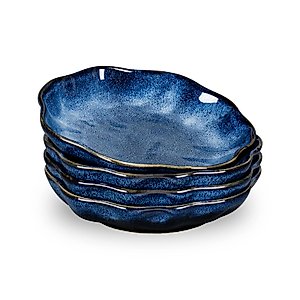 Ceramic Bowls Set for Pasta, Salad, Cereal, Dessert - 8 Inch Wide and Shallow Soup Plates, Serving Dishes Set of 4 Microwave, Dishwasher Safe, Blue
