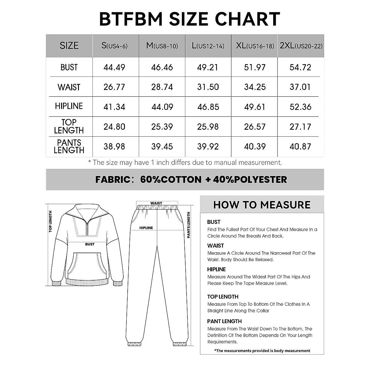 BTFBM Women 2 Piece Tracksuits Fall Winter 1/4 Zip Sweatshirt Jogger Pants Matching Lounge Sets Thick Sweatsuits Pockets(Solid Black, Large)