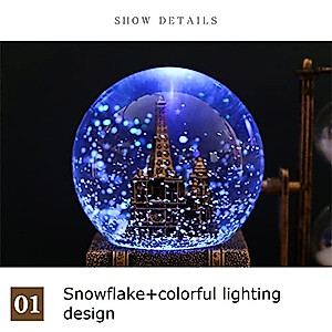 Music Crystal Snow Globe with Hourglass Timer Home Decoration for Living Room Bedroom Book Shelf TV Cabinet Desktop Decor Statue Figurine Table Centerpieces Ornaments (A-Brown)