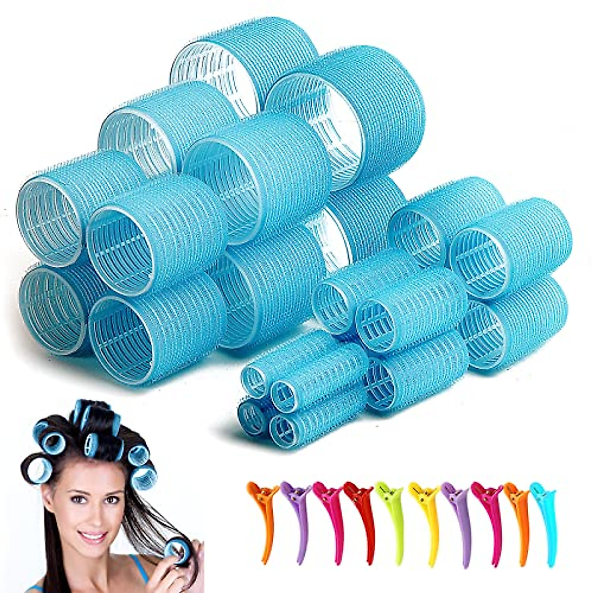 Hair Rollers Jumbo Size sets Self Grip Salon Hair Curlers Large Hair Rollers 3 Inch 6 Size 24 Pack Blue