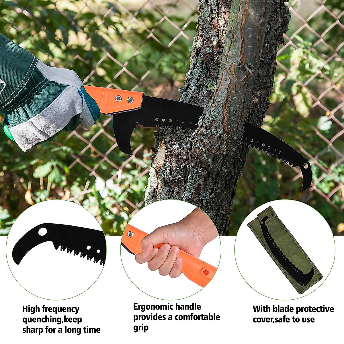 Scalebeard Hand Pole Saws for Tree Trimming,Manual Tree Trimmer,Handheld use or with Extended Manual Pruning Saw for precision tree limb cutting-Pole Saw Attachment(Pole not included)