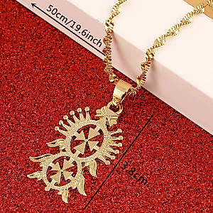 Old Ethiopian Gold Color Cross Pendant Necklaces for Women Men Ethiopian Eritrea