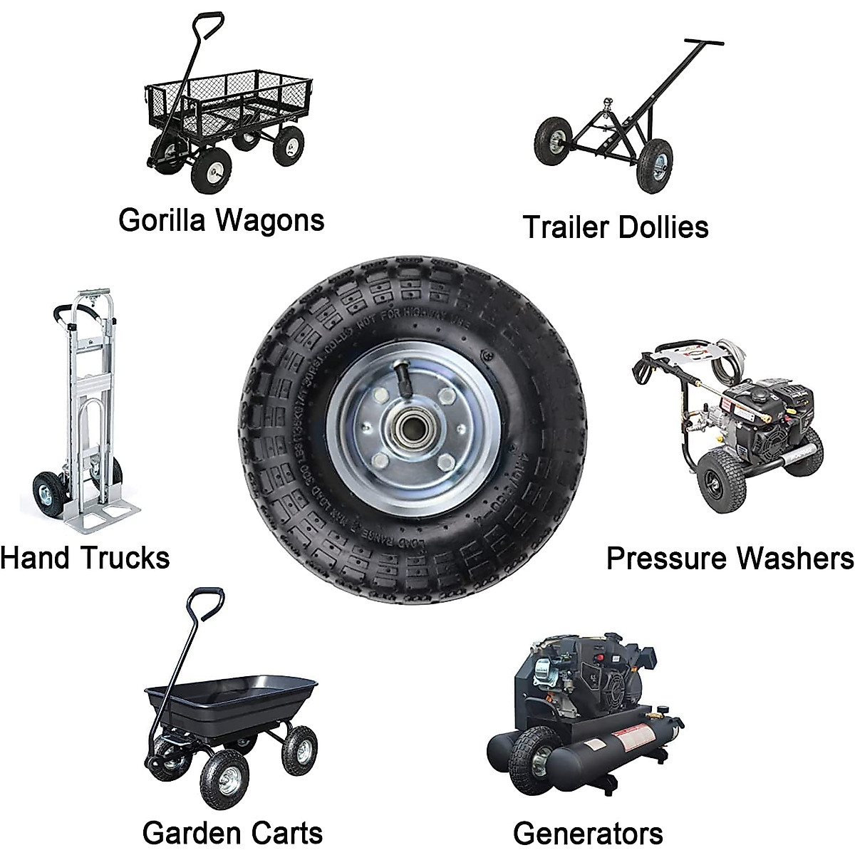 bimiti 4 Pack 10" Rubber Tires and Wheels Pneumatic Air Filled Heavy-Duty Replacement Wheels Tires with 5/8" Center Bearing All Purpose Utility Air Tires Wheels for Dolly Hand Truck Garden Cart