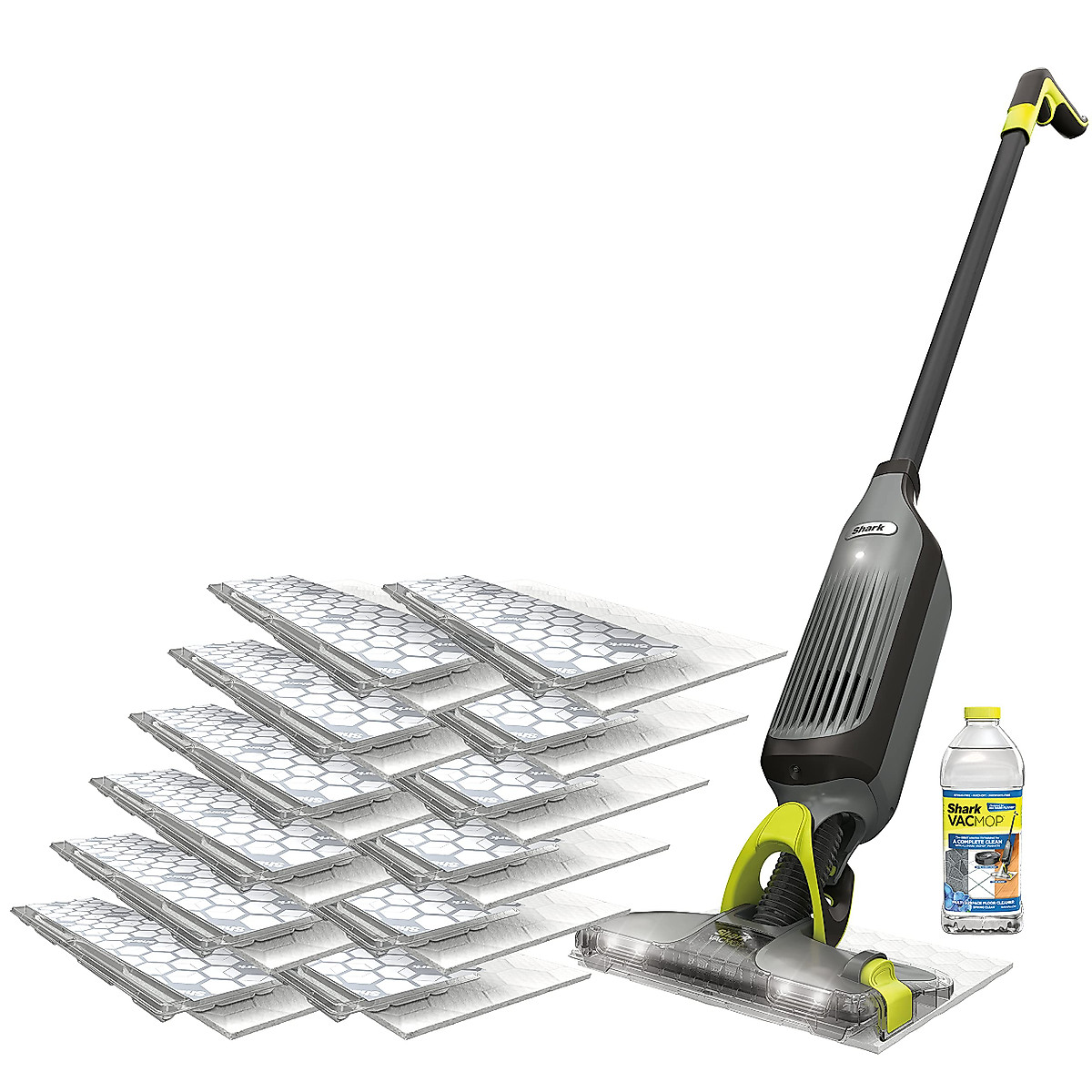 Shark VM252P10 VACMOP Pro Cordless Hard Floor Vacuum Mop with LED Headlights, 12 Disposable Pads & 12 oz. Cleaning Solution, Charcoal Gray, Charcoal Grey (Renewed)