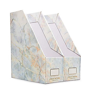 Magazine File Holder with Golden Marble Design 2 Pack, Premium Document Storage Box, Book Bin, Desk File Rack, Perfect for A4 Size Document, Office Folder, Newspaper Tray