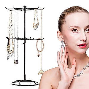 Firlar 2 Tier Rotating Jewelry Tower Jewelry Stand, Metal Rotating Jewelry Display Holder Jewelry Tree Stand Bracelet Rotation Holder Jewelry Display Rack Organizer for Necklace Bracelet Earring Ring