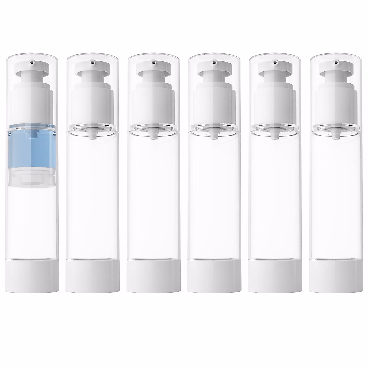 longway 3.4 Oz 100ml Clear Airless Cosmetic Cream Pump Bottle Travel Size Dispenser Refillable Containers for Foundation, Shampoo (Pack of 6)