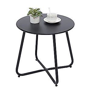 juserox Outdoor Table Small Patio Side Table, Round Metal Side Table, Weatherproof, Portable, Outdoor End Table for Garden, Balcony, Yard (Black)