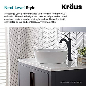 KRAUS Viva™ Round White Porcelain Ceramic Vessel Bathroom Sink with Pop-Up Drain, 15 3/4 in. D x 5 3/8 in. H, KCV-205GWH