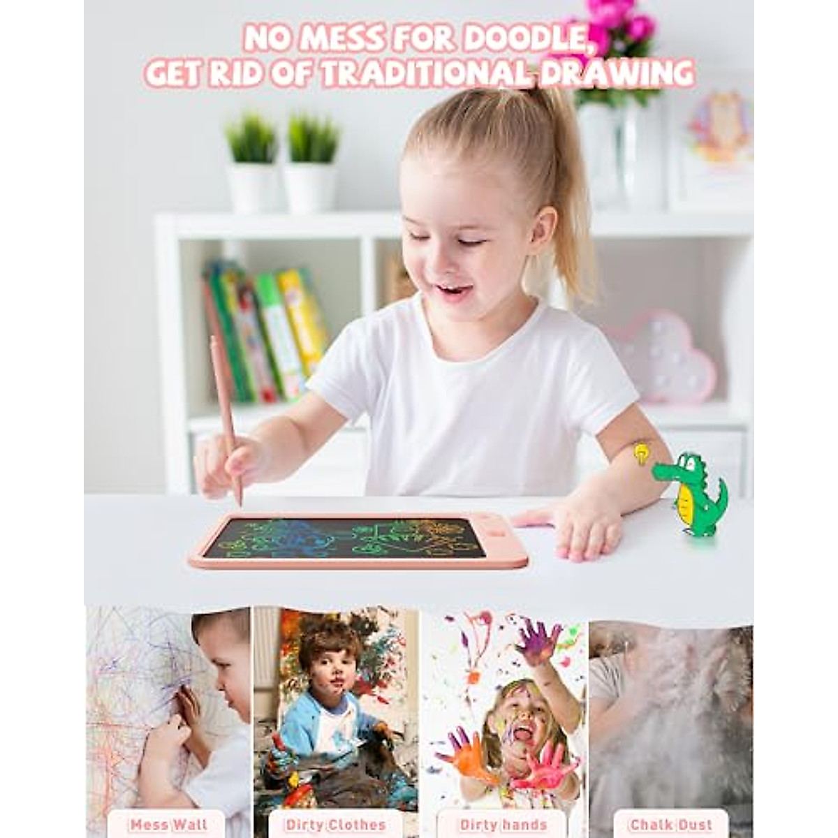 KOKODI LCD Writing Tablet for Kids, 10 Inch Colorful Drawing Tablet, Educational Learning Kids Toys for Age 3-12 Years Old, Toddler Doodle Board, School Supplies for Girls, Birthday Gifts
