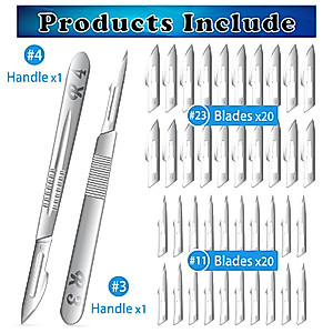 40 Pieces Scalpel Blades #11#23 Scalpels Surgical Blades with 2PCS #3#4 Handle & Storage Box,Individually Wrapped High Carbon Steel Blades for Sculpting, Cutting,Crafts & More