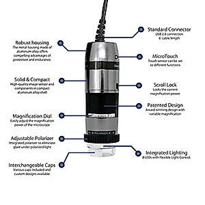 Dino-Lite USB Digital Microscope AM7115MZTL - 10x - 140x Optical Magnification, Measurement, Polarized Light