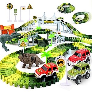 AUUGUU Dinosaur Toys - Create A Dino World with Flexible Race Track, Birthday Gift for Kids Ages 3+, Toys for 3 4 5 Year Old Boys, Toddler Toys